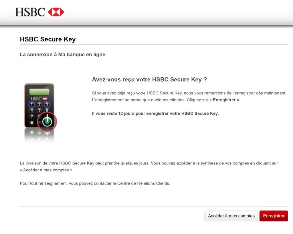 Connexion à son compte HSBC avec HSBC Secure Key