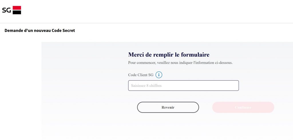 Code client et code secret à la SG ( Société Générale Particuliers )